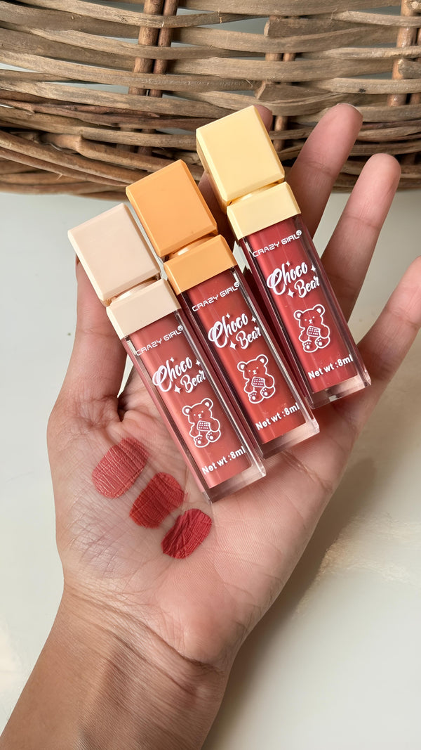Crazy Girl Choco Bear Lipstick Set of 3 Lipsticks Nude Shades Combo – Beautystorebeautiful